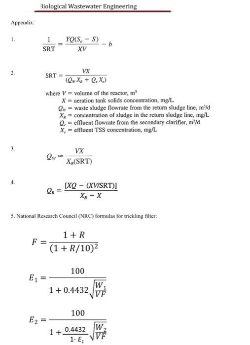 Solved Biological Wastewater Engineering 2. Another domestic | Chegg.com