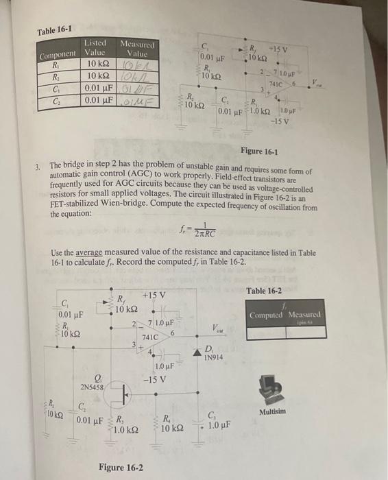 Part 1: The Wien Bridge Oscillator 1. Measure | Chegg.com