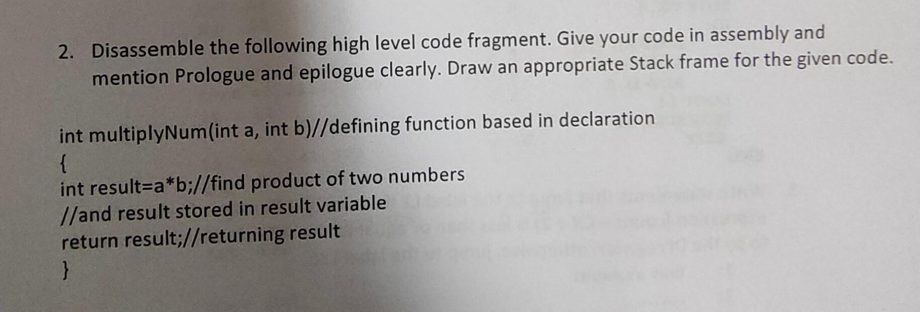 Solved 2. Disassemble the following high level code | Chegg.com
