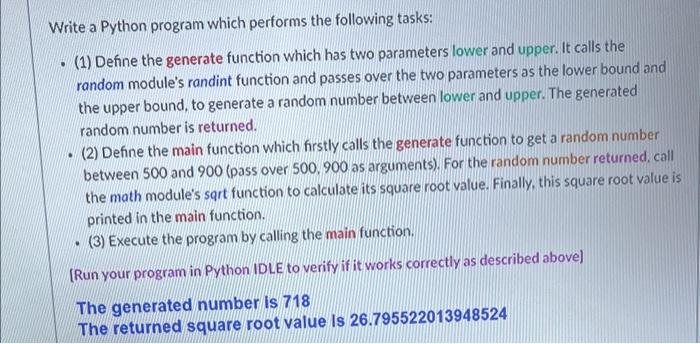 Solved Write a Python program which performs the following | Chegg.com