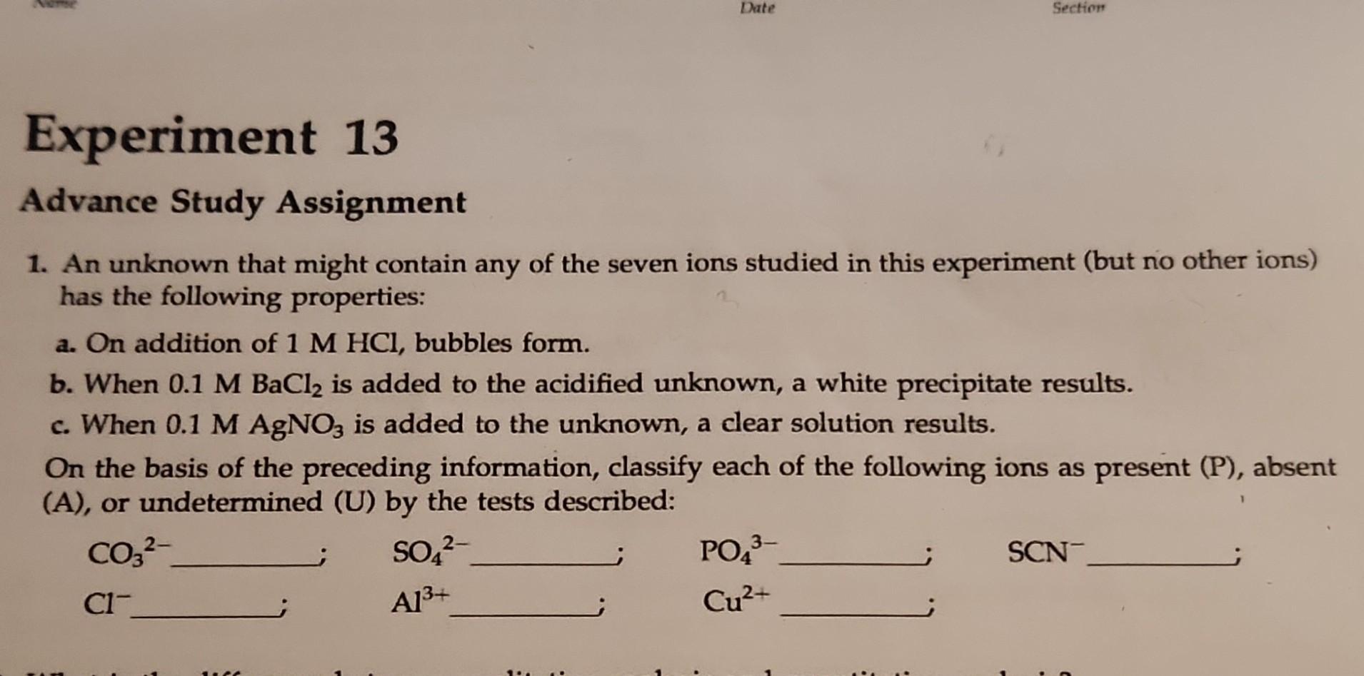 Solved Advance Study Assignment 1. An unknown that might | Chegg.com