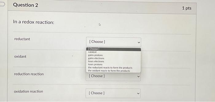 Solved In a redox reaction: reductant oxidant reduction | Chegg.com