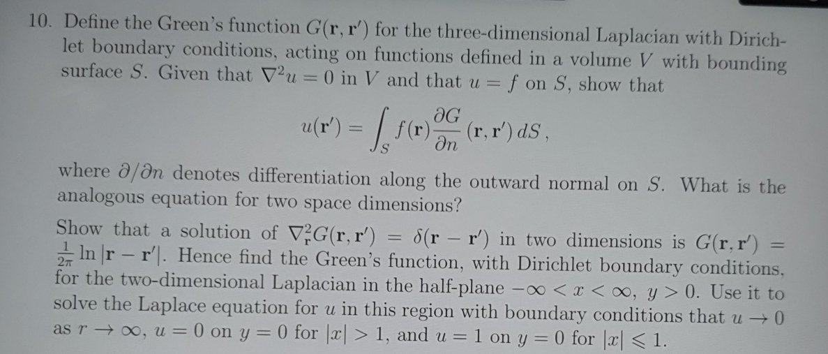 Solved Define the Green's function G(r,r') ﻿for the | Chegg.com