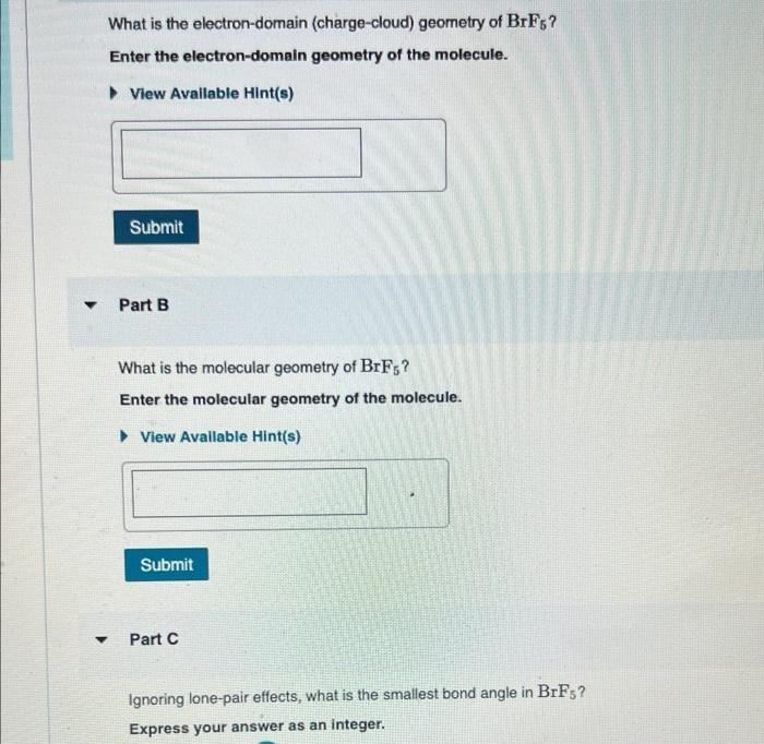 Solved What is the electron-domain (charge-cloud) geometry | Chegg.com
