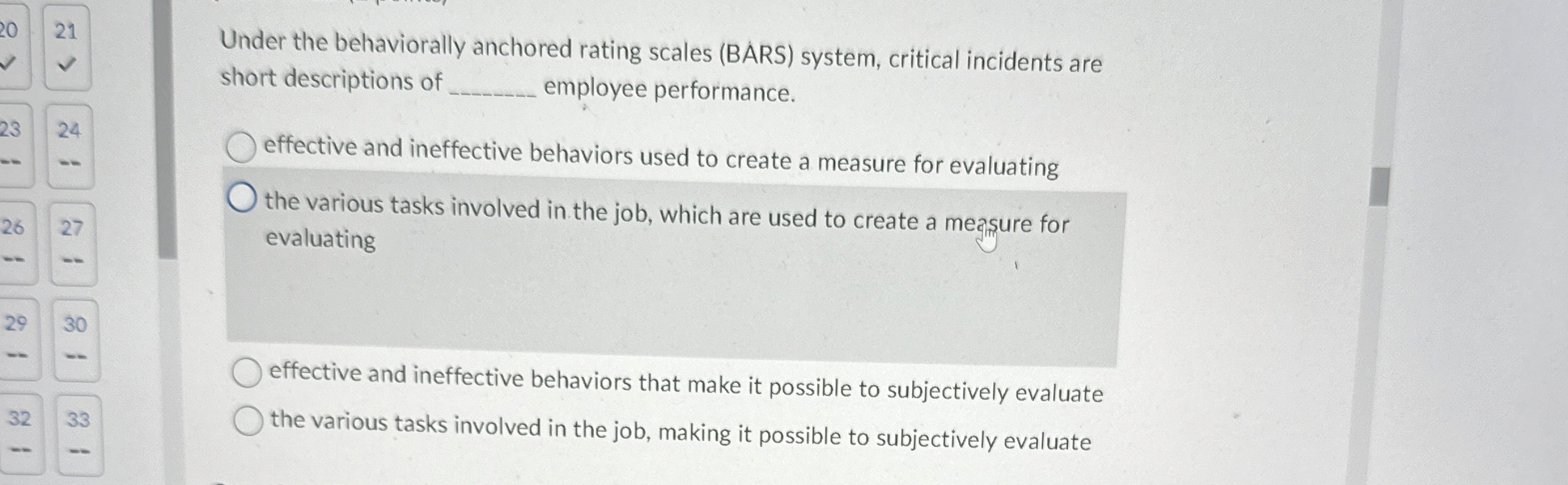 Solved 21Under the behaviorally anchored rating scales | Chegg.com