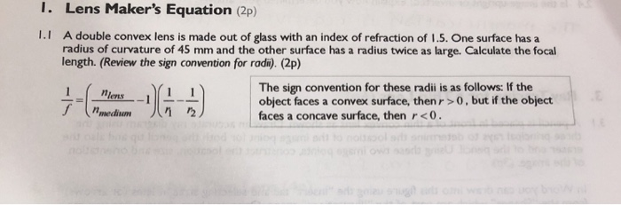 Solved 1. Lens Maker's Equation (2p) 1.I A double convex | Chegg.com