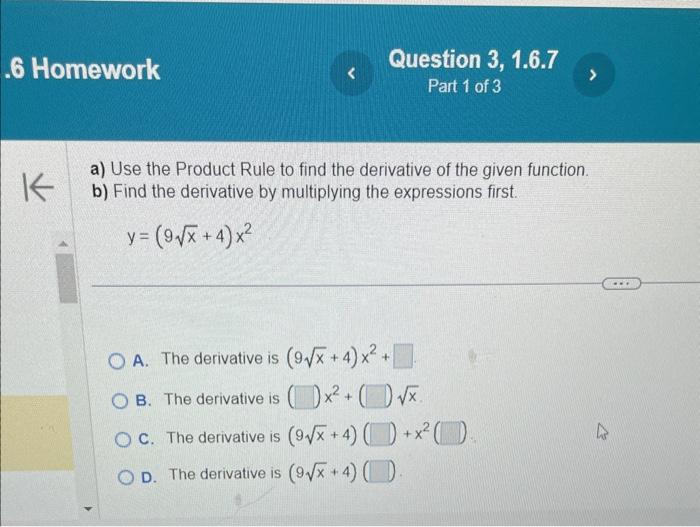 [Solved]: part a please a) Use the Product Rule to find the