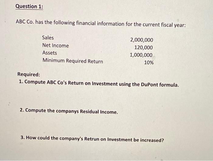 Solved ABC Co. has the following financial information for | Chegg.com