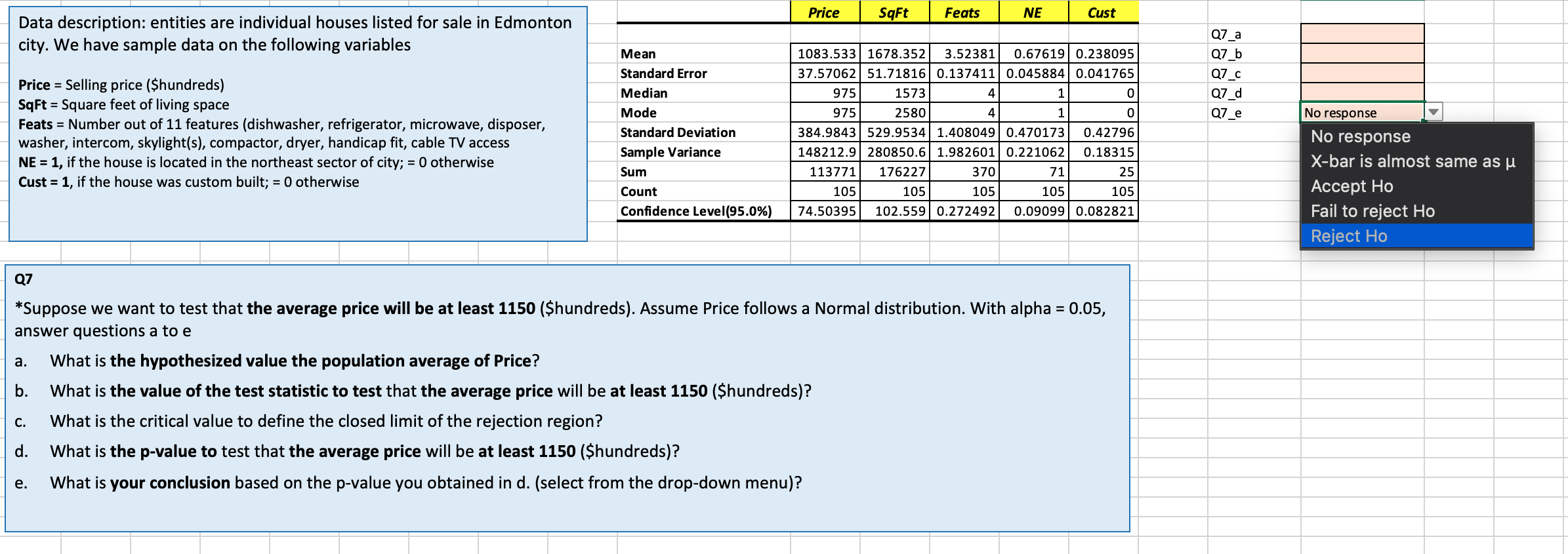 Solved The worksheet contains selective summary statistics | Chegg.com