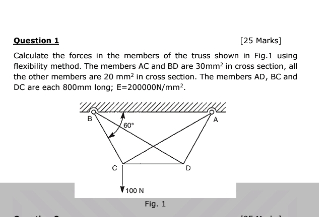 Question 1[25 ﻿Marks]Calculate the forces in the | Chegg.com