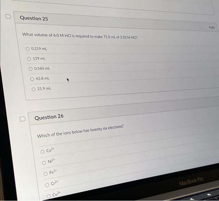 Solved What volume of 6.0MHCl is required to make 75.0 mL of | Chegg.com