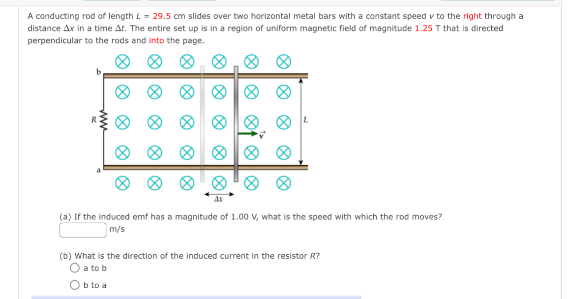 Solved A conducting rod of length L=29.5cm ﻿slides over two | Chegg.com