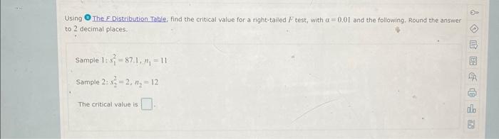 Solved Using O The F Distribution Table, find the critical | Chegg.com