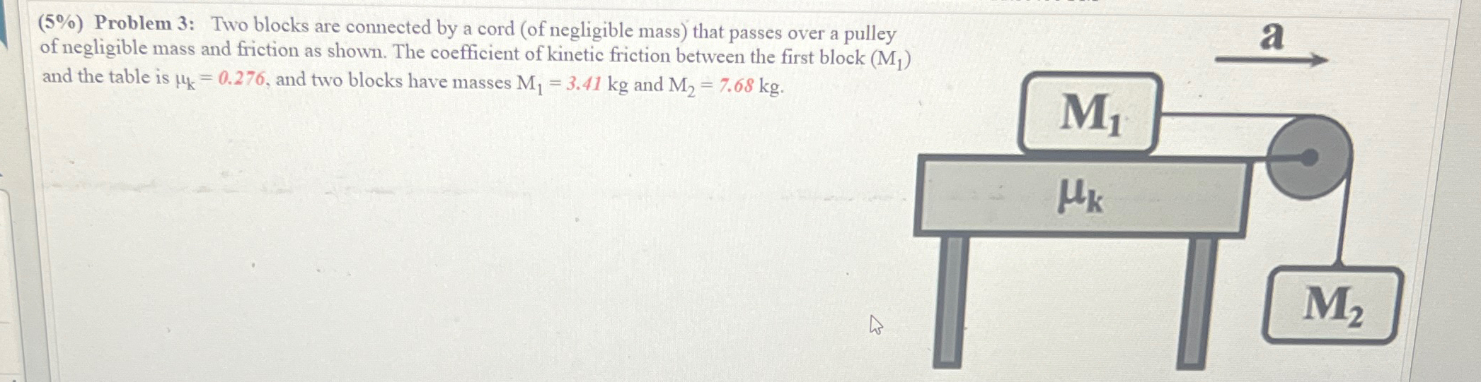 Solved (5%) ﻿Problem 3: Two blocks are connected by a cord | Chegg.com
