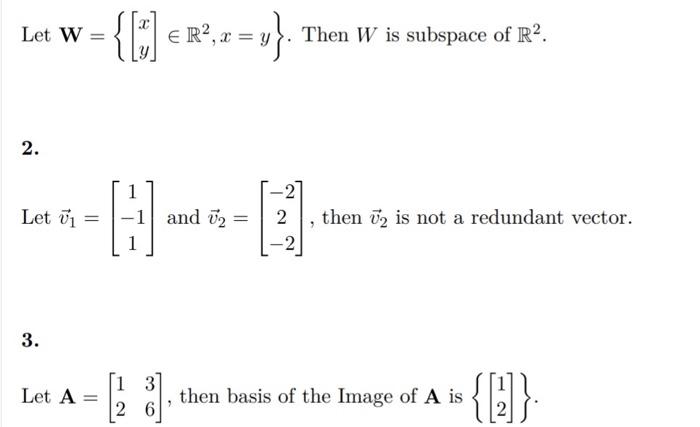 Solved Let W={[xy]∈R2,x=y}. Then W is subspace of R2. 5. Let | Chegg.com