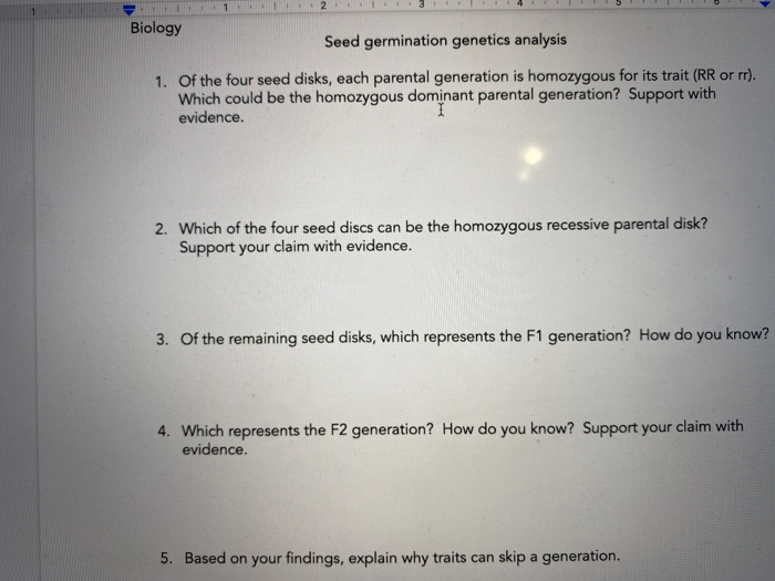Solved 12 Biology Seed germination genetics analysis 1. Of | Chegg.com