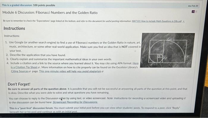 Solved Module 6 Discussion: Fibonacci Numbers and the Golden | Chegg.com