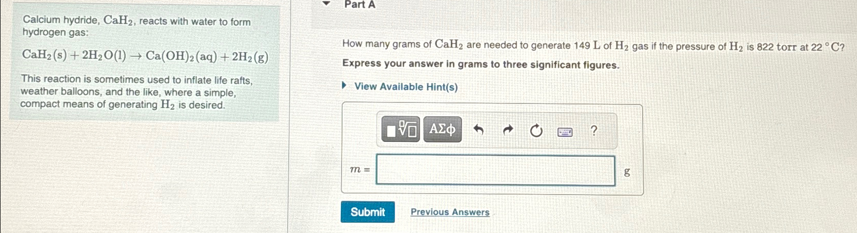 Solved Calcium hydride, CaH2, ﻿reacts with water to form | Chegg.com