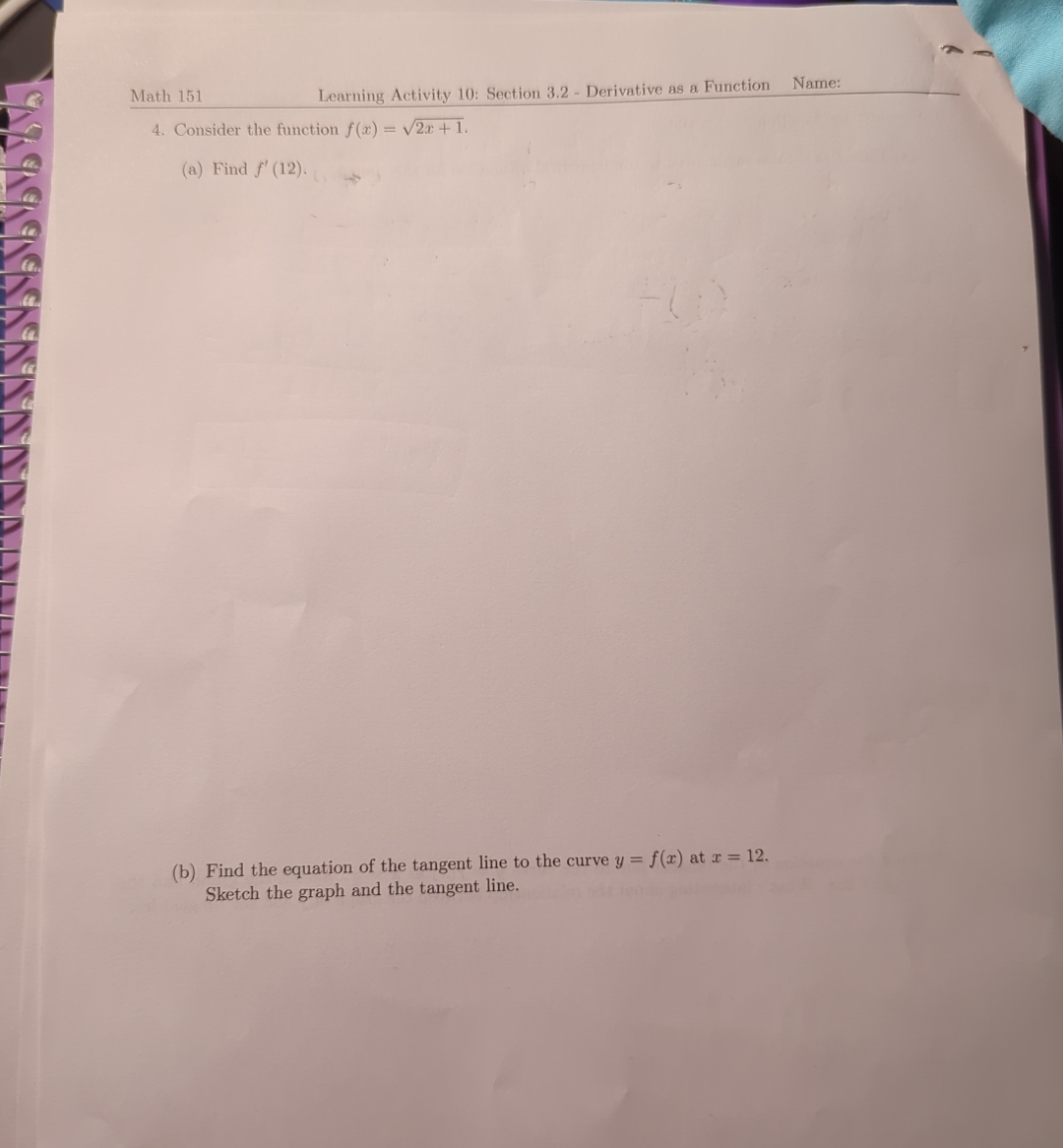 Solved Math 151Learning Activity 10: Section 3.2 - | Chegg.com