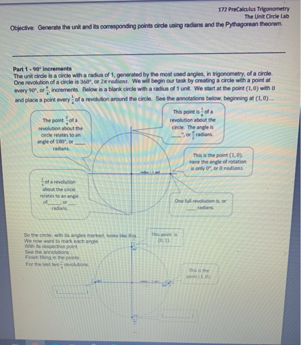 Solved 172 PreCalculus Trigonometry The Unit Circle Lab | Chegg.com