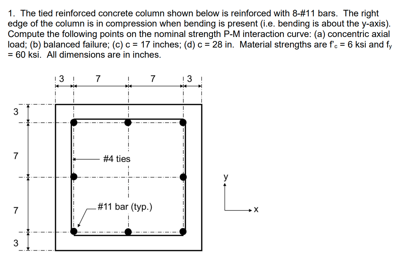 Solved 1. ﻿The tied reinforced concrete column shown below | Chegg.com