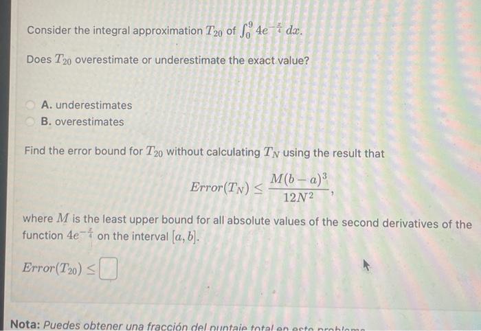 Solved Consider the integral approximation T20 of | Chegg.com
