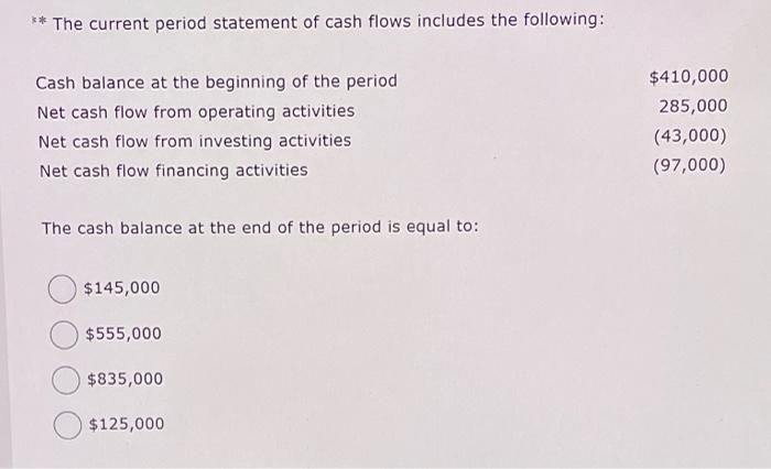 Solved * The current period statement of cash flows includes | Chegg.com