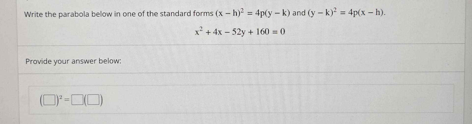 Solved Write the parabola below in one of the standard forms | Chegg.com