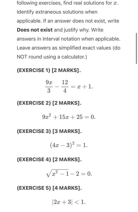 Solved following exercises, find real solutions for x. | Chegg.com Solved following exercises, find real solutions for x. | Chegg.com