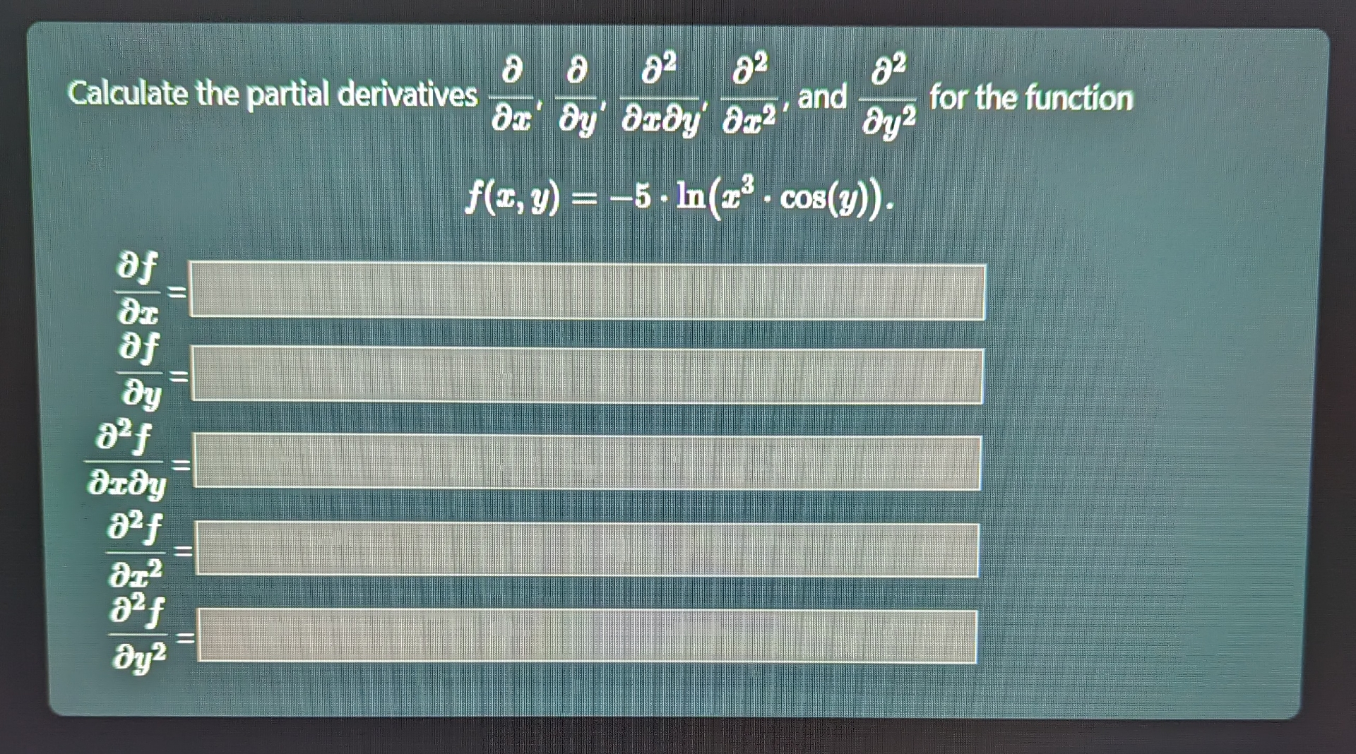 Solved Calculate the partial derivatives | Chegg.com