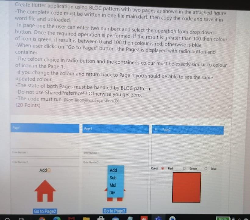 Solved Create flutter application using BLOC pattern with | Chegg.com
