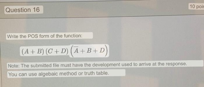 Solved Write the POS form of the function: | Chegg.com