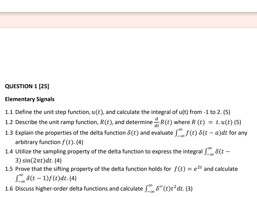 Solved QUESTION 1 [25]Elementary Signals1.1 ﻿Define the unit | Chegg.com