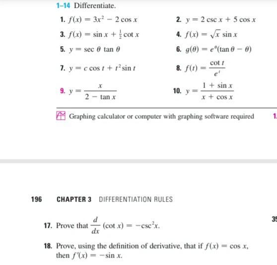 Solved 1-14 Differentiate. 1. f(x) = 3x2 – 2 cos x 3. f(x) = | Chegg.com