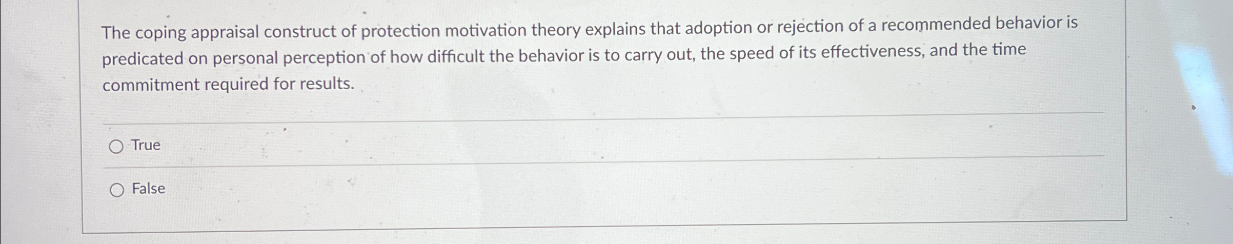 Solved The coping appraisal construct of protection | Chegg.com