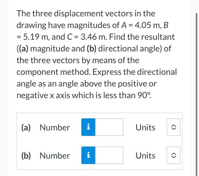 Solved The three displacement vectors in the drawing have | Chegg.com