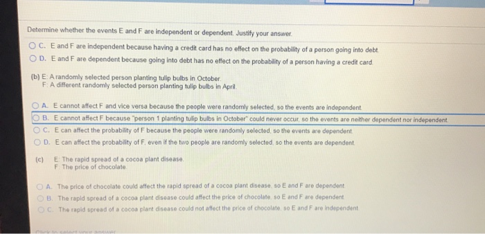 Solved Determine whether the events E and F are independent | Chegg.com