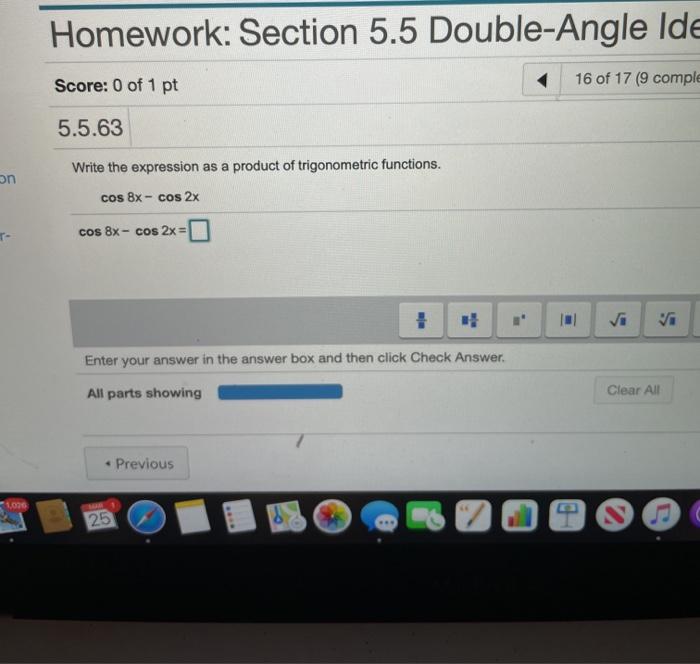 Solved Homework: Section 5.5 Double-Angle Ide Score: 0 of 1 | Chegg.com