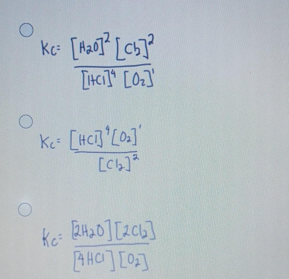 Solved The equilibrium constant expression Kc for the | Chegg.com