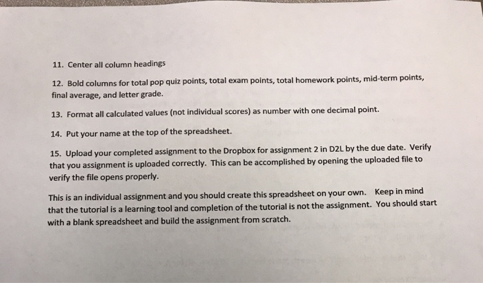 Excel Assignment 2 Create a spreadsheet that your | Chegg.com