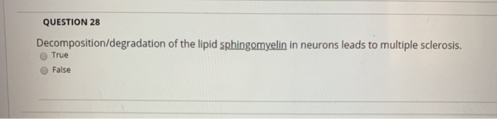 Solved QUESTION 28 Decomposition/degradation of the lipid | Chegg.com