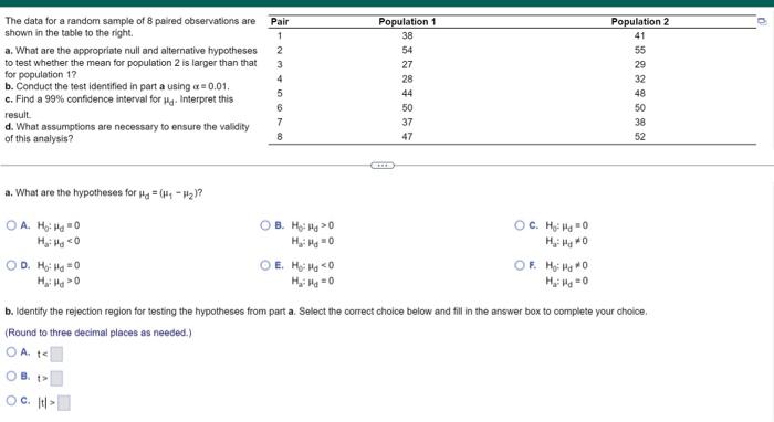 Solved The data for a random sample of 8 palied observations | Chegg.com