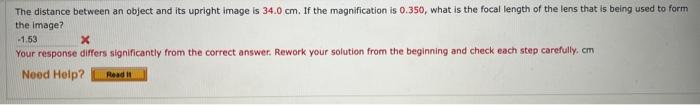 Solved The distance between an object and its upright image | Chegg.com