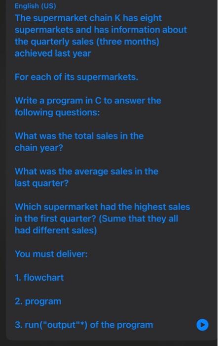Solved English (US) The supermarket chain K has eight | Chegg.com