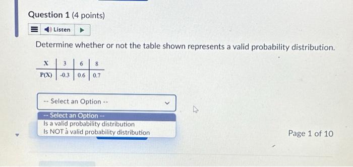 Solved Determine whether or not the table shown represents a | Chegg.com
