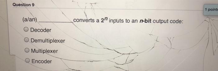Solved Question 9 1 points converts a 2" inputs to an n-bit | Chegg.com