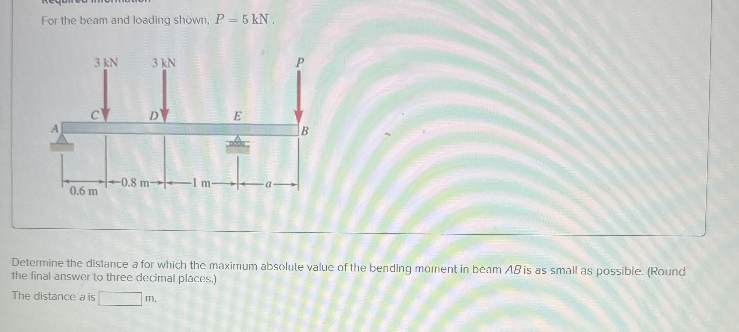 Solved For the beam and loading shown, P=5kN.Determine the | Chegg.com