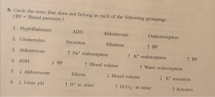 Solved 8. Circle the term that does not belong in each of | Chegg.com