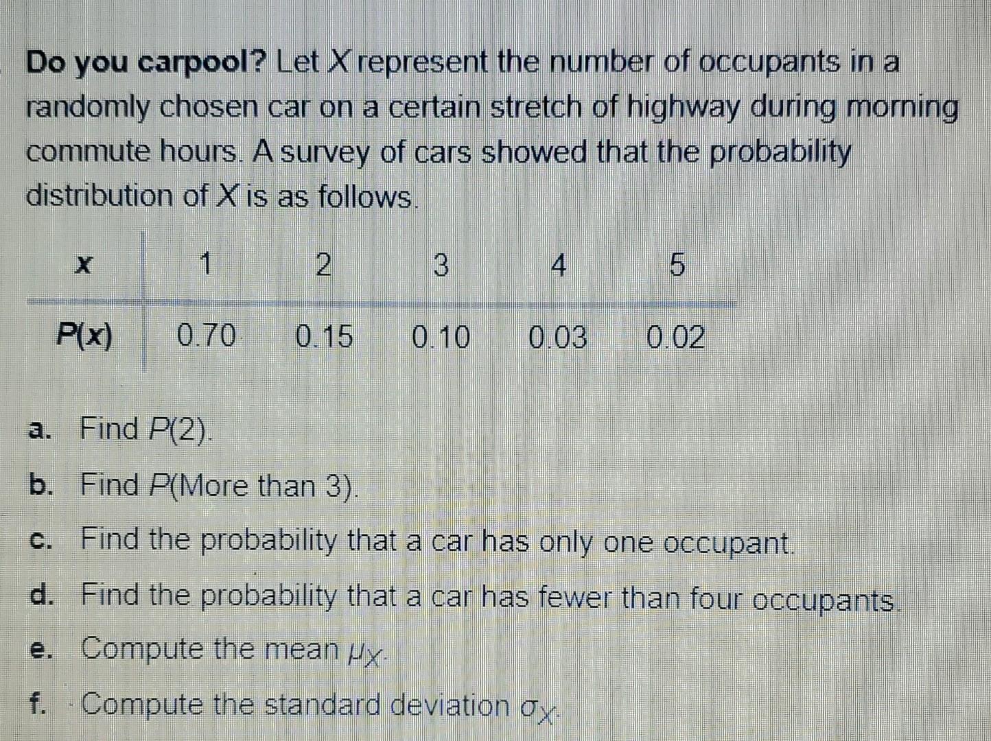 Solved Do you carpool? Let X represent the number of | Chegg.com