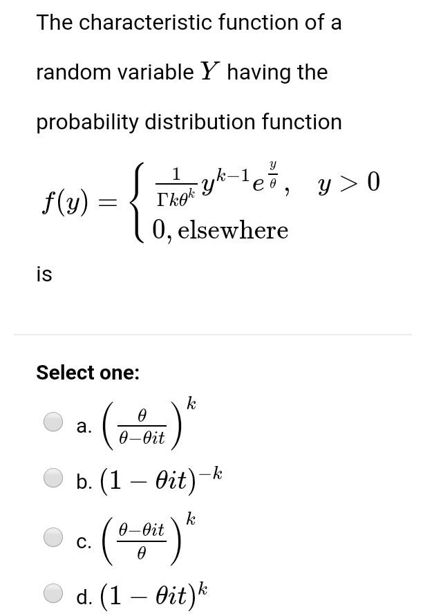 Solved The characteristic function of a random variable Y | Chegg.com